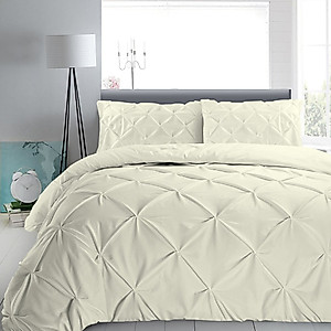 BedDecor Pinch Pleated Duvet Cover Set with Zipper & Corner Ties 100% Egyptian Cotton 600 Thread Count Luxurious & Pintuck Decorative (Twin/Twin-XL, Ivory)