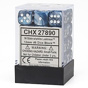 DND Dice Set-Chessex D&D Dice-12mm Lustrous Slate and White Plastic Polyhedral Dice Set-Dungeons and Dragons Dice Includes 36 Dice – D6, Various (CHX27890)