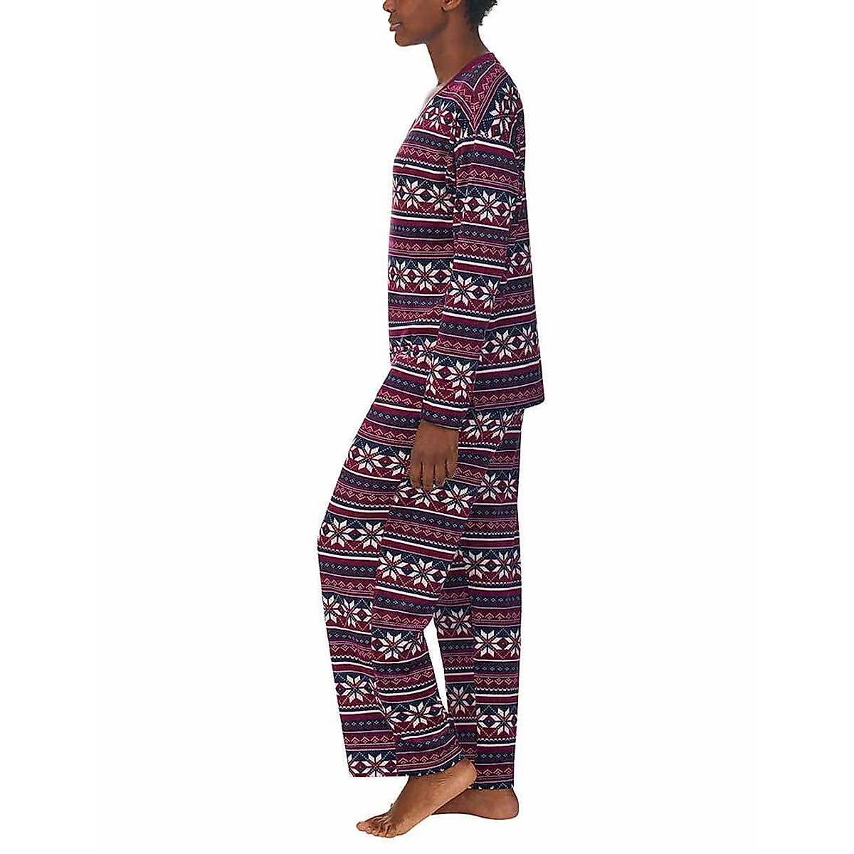 Nautica Women's 2 Piece Fleece Pajama Sleepwear Set (Small, Purple -Winter Fair Isle)