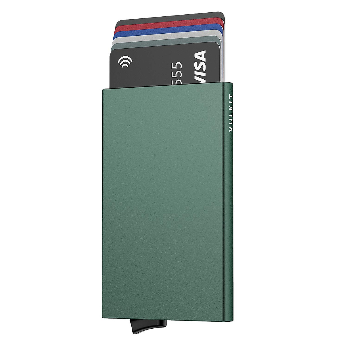 VULKIT Pop Up Wallet, Slim Minimalist Credit Card Holder For Men and Women RFID Blocking Mini Metal Case Midnight Green