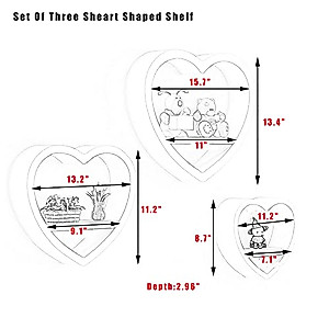 QQXX Cute Heart Shaped Floating Shelves,Set of 3 Wall Shelves Wood Floating Shelf,Kawaii Shelves for Wall Decor,Small Storage Display Rack Living Room Bedroom Bathroom(Set of 3, Black)