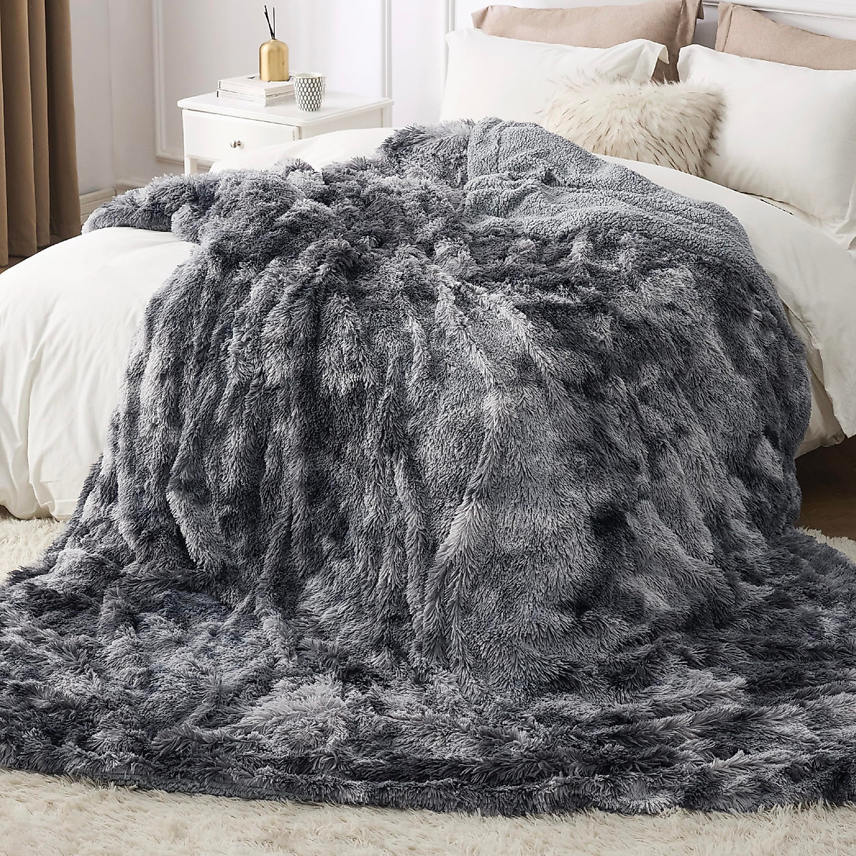 Bedsure Ultra Soft Fluffy King Size Blanket for Bed – Fuzzy, Fluffy, Shaggy Faux Fur King Blanket, Warm and Thick Sherpa, Tie-dye Decorative Gift, Oversized Blankets King Size, 108x90 Inches, 640 GSM