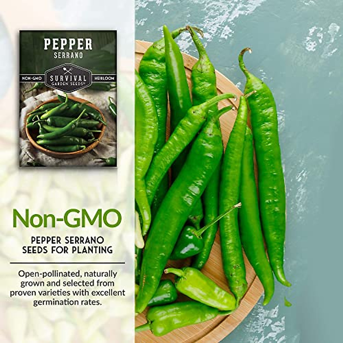 Survival Garden Seeds - Serrano Pepper Seed for Planting - 5 Packs with Instructions to Plant and Grow Spicy Mexican Peppers in Your Home Vegetable Garden - Non-GMO Heirloom Variety