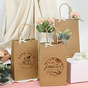 Moretoes 50pcs Paper Bags with Handles, 5.25x3.2x8 Inches Kraft Small Gift Bags, Wrapping Gift Paper, Small Paper Bags, Party Favor Bags for Birthday Wedding, Brown