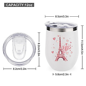Paris France Eiffel Tower Souvenir Insulated Wine Tumbler with Lid Stainless Steel Travel Mug Coffee Cup for Cold & Hot Drinks