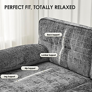 Siiejia Convertible Sectional Couch Sofa, 82" Chenille L Shaped Couch with Reversible Chaise, 3-Seat Comfy Couch Sofa Set for Living Room Apartment Small Space, Dark Grey