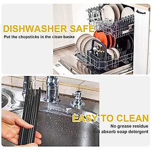 10 Pairs Reusable Chopsticks Dishwasher Safe,9.5 Inch Fiberglass Chopsticks Set, Japanese Chinese Korean Chopsticks for Food, Non-Slip, Easy to Use (Black Chopsticks)