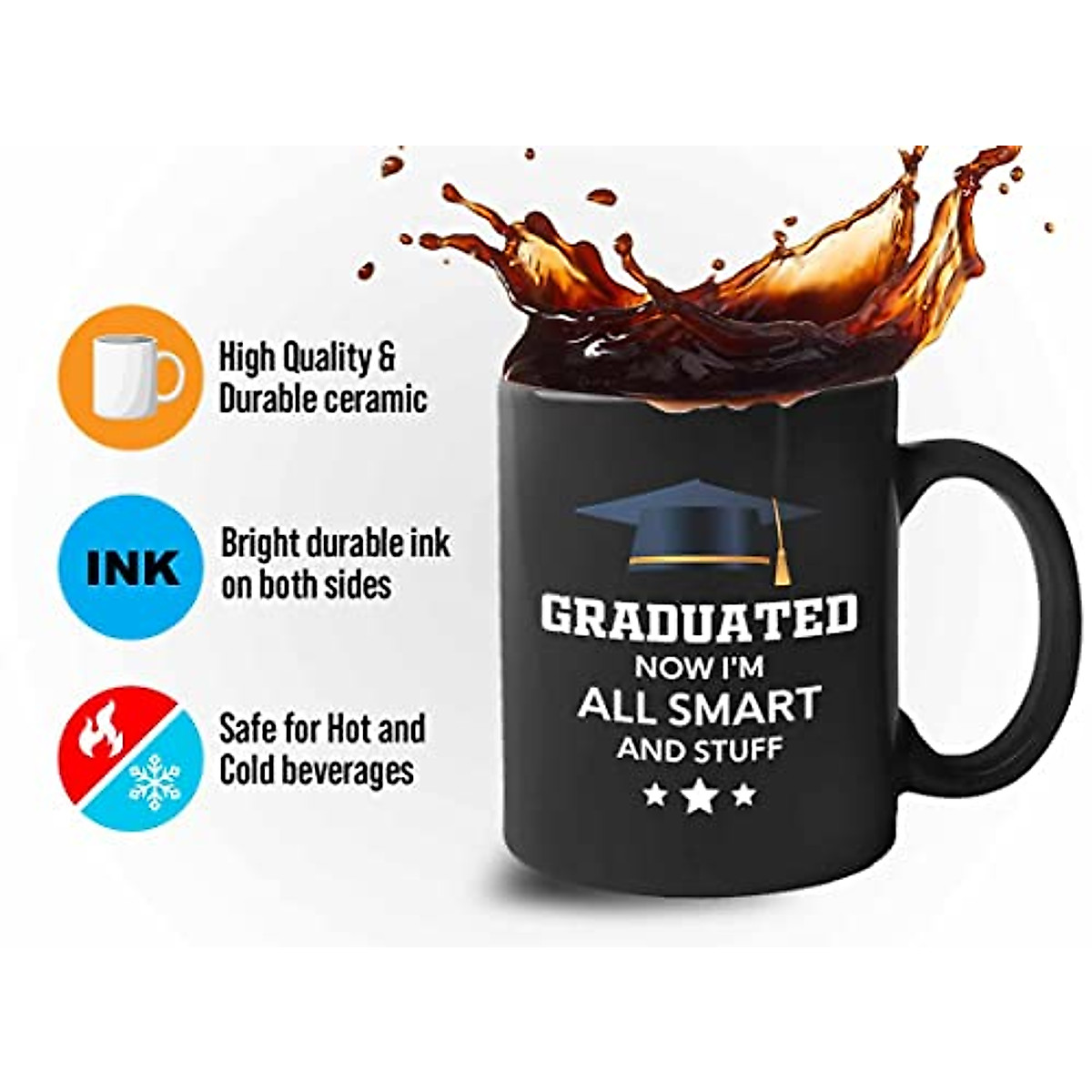 Flairy Land Graduation Coffee Mug 11oz Black - All Smart and Stuff - Graduation Gifts for Her Senior Graduation College Student College Graduate Classmate MBA Grad
