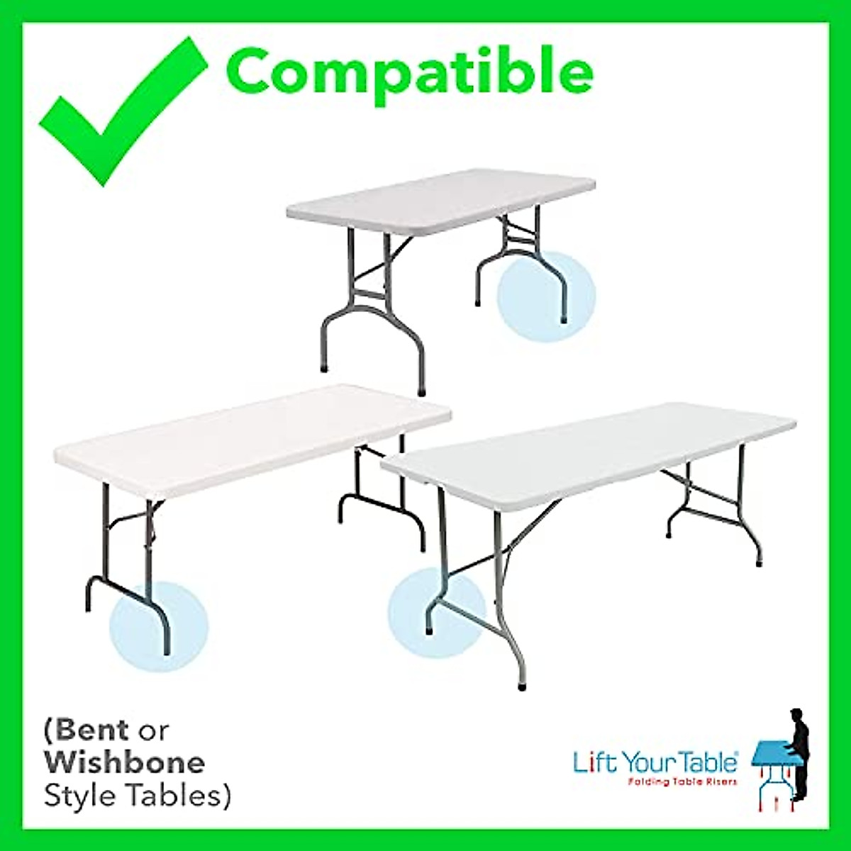 Lift Your Table® Folding Table Risers, Made in The USA, Standing Desk Kit, Easy-to-Use Bent Leg Folding Table Extensions, Raises Folding Tables 14” Inches. Durable, Sturdy. Set of 4, Black
