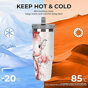 30oz Stainless Steel Insulated Tumbler with Flip Lid & Straw, Leakproof Travel Mug for Car, Ink Style Dragon Double Wall Vacuum Thermal Coffee Cup with Handle, Spill-Proof Design for Hot/Cold Drinks