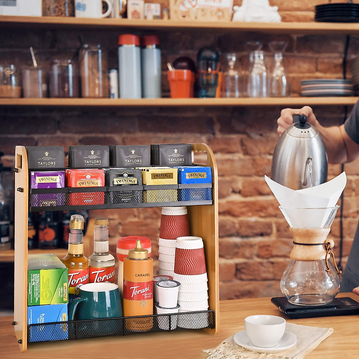 ITHSKUILL Tea Bag Organizer, Large Capacity Tea Organizer for Tea Bags, Bamboo Multi-functional Storage Coffee Bar Accessories for Home Office Kitchen Counter Cabinet Pantry Organizer