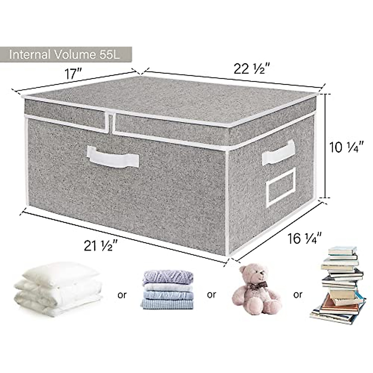 StorageWorks Closet Storage Bins with Clear Window 3 pack, 55L Closet Storage Organizer, Storage Bin with Double-Open Lid