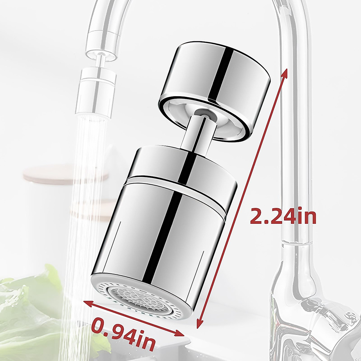 360° Faucet Aerator Sink, Splash Faucet Sprayer Extender, Bathroom & Kitchen Sink with 2 Water Outlet Modes,Silver,1Pcs