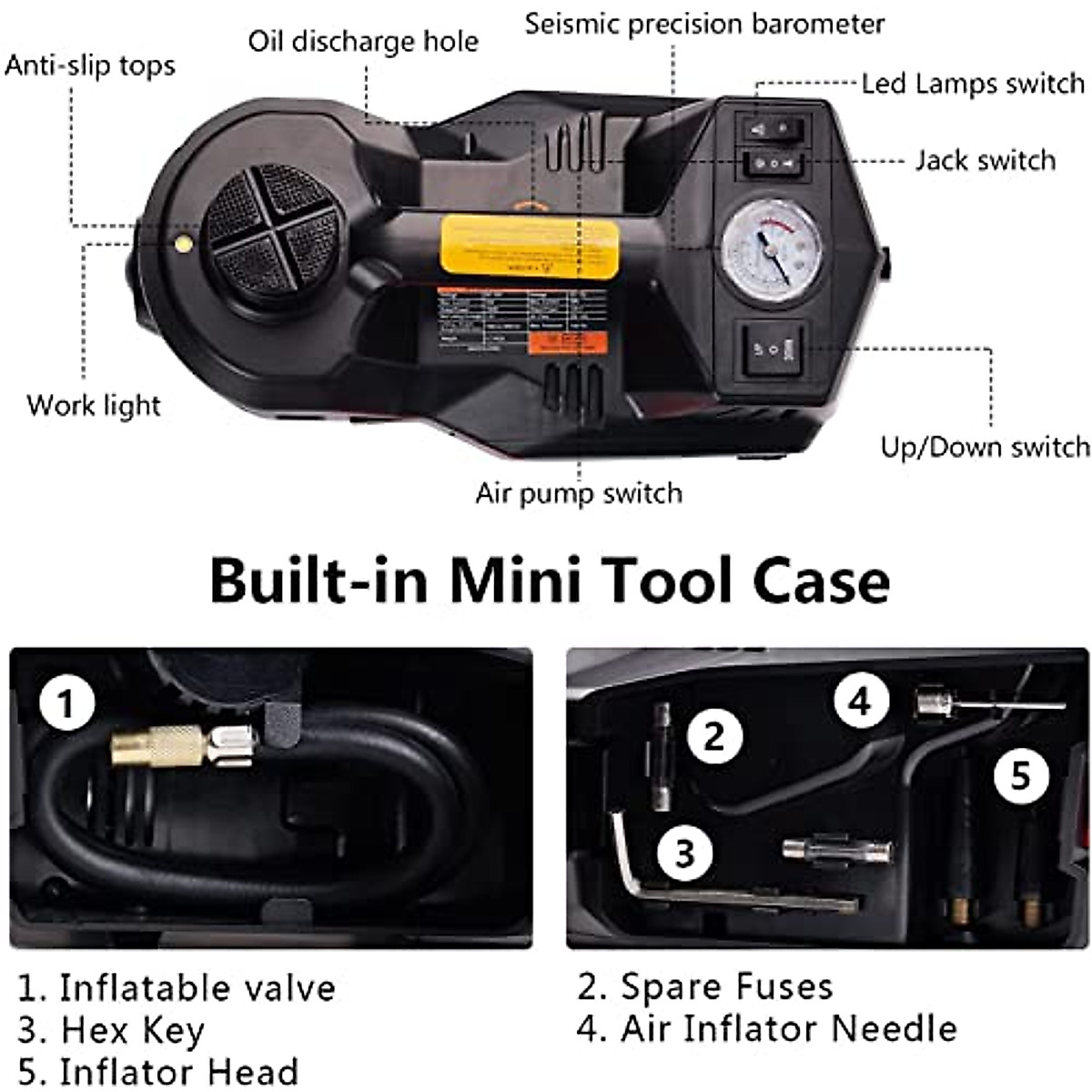 STANDTALL Electric Car Jack 5 Ton 12V Electric Car Jack Kit with Electric Impact Wrench and Tire Inflator Pump for Car Tire Change Garage Repair