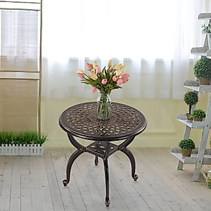 C/G Outdoor Side Tables,Cast Aluminum Patio End Tables,Anti-Rust Coffee Table for Garden Patio Lawn (Round-end Tables, Copper)