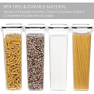 Vtopmart Airtight Food Storage Containers With Lids, 4 PCS 2.8L Pasta Containers for Pantry Organization and Storage, BPA Free Kitchen Storage Containers for Spaghetti, Flour, Sugar and Noodles, Black