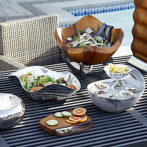 nambe Scoop Server | Two-Tiered Chip and Dip Bowl | Cold & Hot Appetizer Serving Bowl | Made of Metal Alloy | 11 x 8 Inch | Designed by Wei Young (Silver)