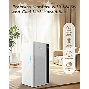 Lacidoll Warm and Cool Mist Humidifier Large Room, 5.3Gal/20L Room Humidifiers for Home, Quickly & Evenly Humidify Whole House, Top Fill, Dual Mist Nozzles and Atomizers, Baby Office Plants, White