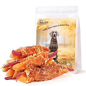 Pawmate Chicken Wrapped Orange & Purple Sweet Potato Dog Treats, Eliminates Tears with Taurine Soft Snacks for Small Medium Large Dogs 11OZ