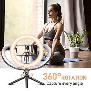 OCROUKI Ring Light with Stand and Phone Holder - Selfie Ring Light with Tripod Stand,3 Lighting Modes and 10 Brightness Levels,for Tiktok,YouTube, Makeup,for Phone and Computer (10.2Inch)