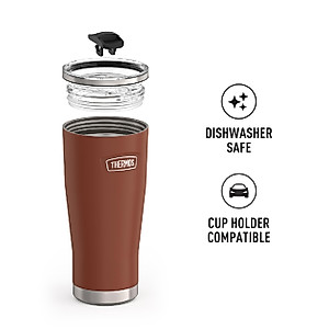 THERMOS ICON SERIES Stainless Steel Cold Tumbler with Slide Lock, 24 Ounce, Saddle