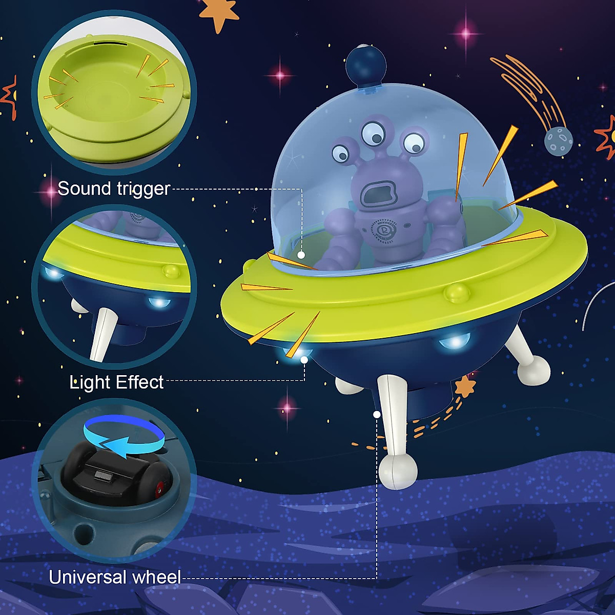 Magnetic Robot Walking Music Space Halloween Toy for Kids,36PCS Stacking Blocks Building Robot Monster and Electronic Moving UFO Toys,Thanksgiving Gift for Boys Girls Children