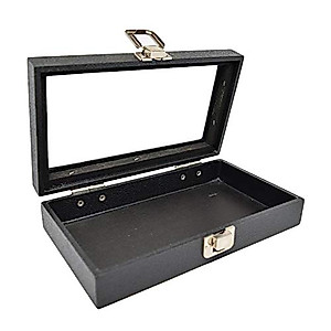 Novel Box Medium Glass Top Black Leatherette Jewelry Display Case + 15 Count Jar Insert Tray in Black + Custom NB Pouch