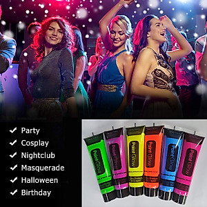 Quiet&Far Body Paint Set with tubes 24 x 25 ml / 1 fl oz Neon Glow in the dark paint face paint Blacklight Reactive Fluorescent Paint Non-Toxic
