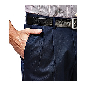 Haggar Men's Premium No Iron Khaki Classic Fit Pleat Front Casual Pant (Regular and Big & Tall Sizes), Dark Navy, 36W x 30L