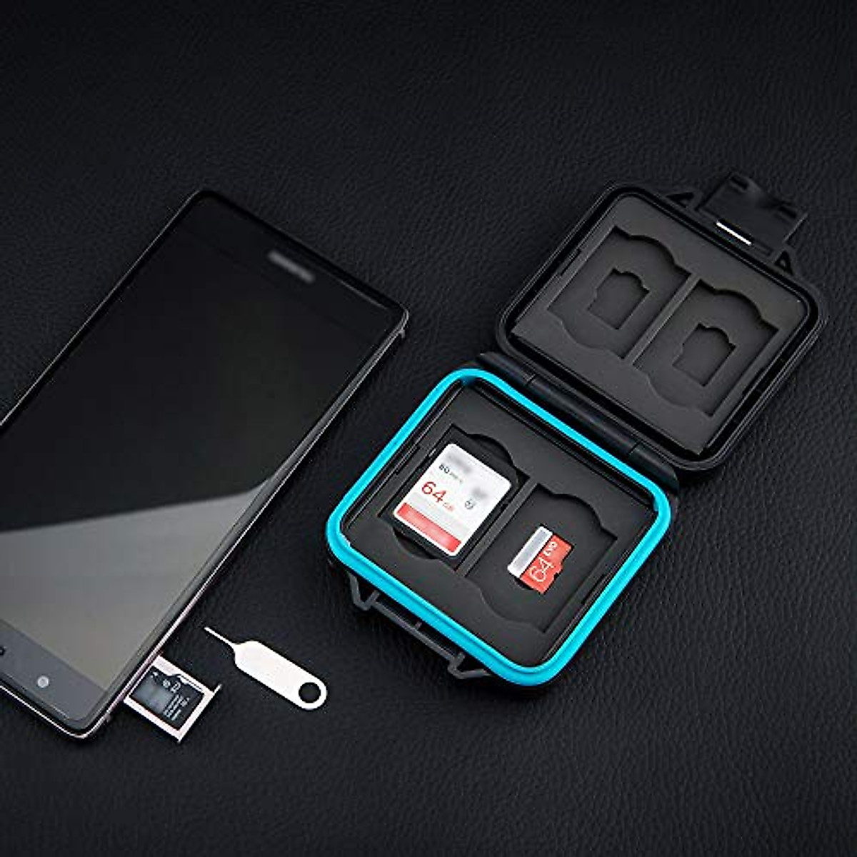 JJC Deluxe 8 Slots Compact Memory Card Case Holder Box Organizer for SD microSD SDXC microSDXC SDHC microSDHC TF Card, Travel-Friendly Memory Card Container with Water-Resistant & Shockproof Function