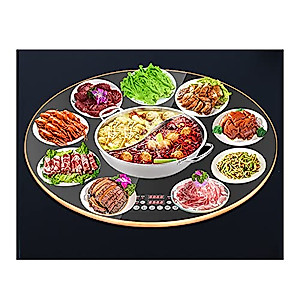 Food and Plate Warming Tray Electric Warming Tray with Adjustable Temperature Control 360° Rotation Glass Top Hot Plate Food Warmer Buffets Server for Party (1800w)
