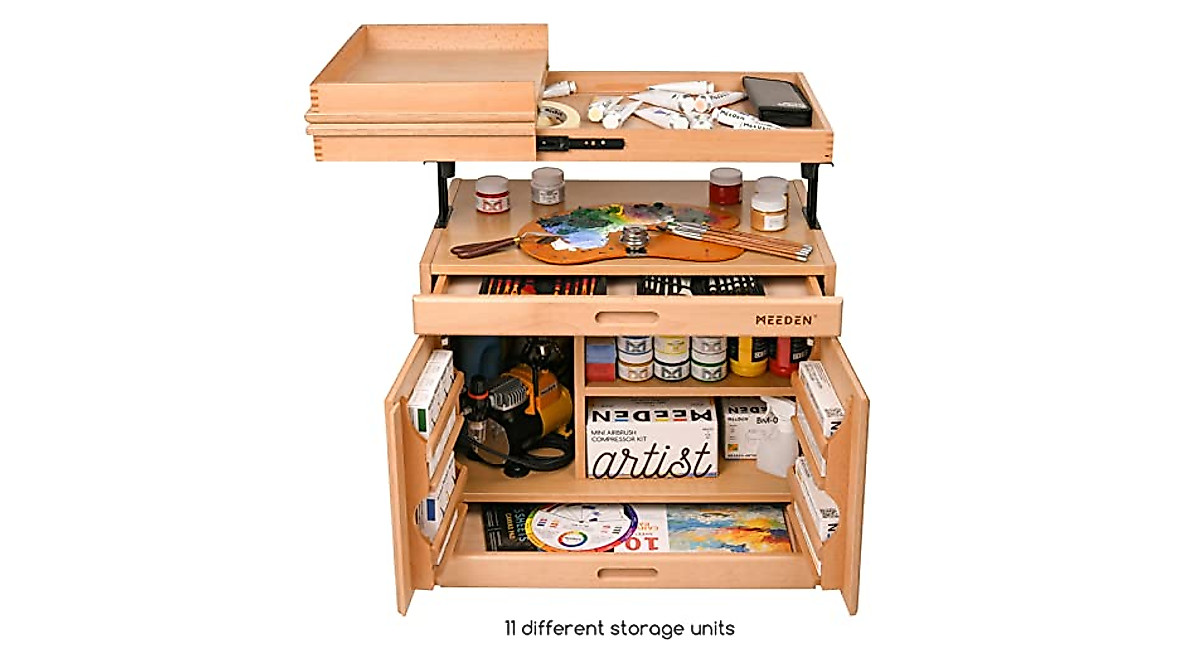 MEEDEN Artist Rolling Cart - Mobile Beech Wood Art Storage with Lift ...