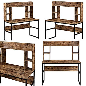 Home Office Desk, 47 inch Modern Simple Style Laptop Table, Multipurpose PC Workstation, Computer Desk with Hutch and Bookshelf