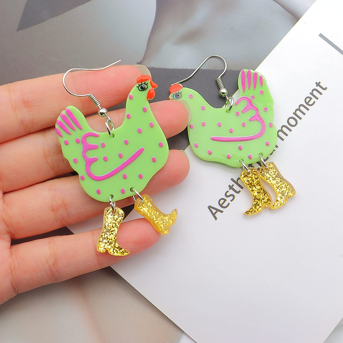 Acrylic Boot Chicken Earrings,Colorful Funny Boots Chicken Dangle Drop Earrings,Cock Dangle Hen Chicken Earrings For Women Farm Design Jewerly Gift (yellow)