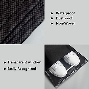 LANXIN 18PCS Shoe Bags for Travel - [Fits All Shoes][Waterproof/Dust proof] Transparent Drawstring Travel Shoe Bag for Storage, Travel Accessories Essentials for Women/Men (Black)