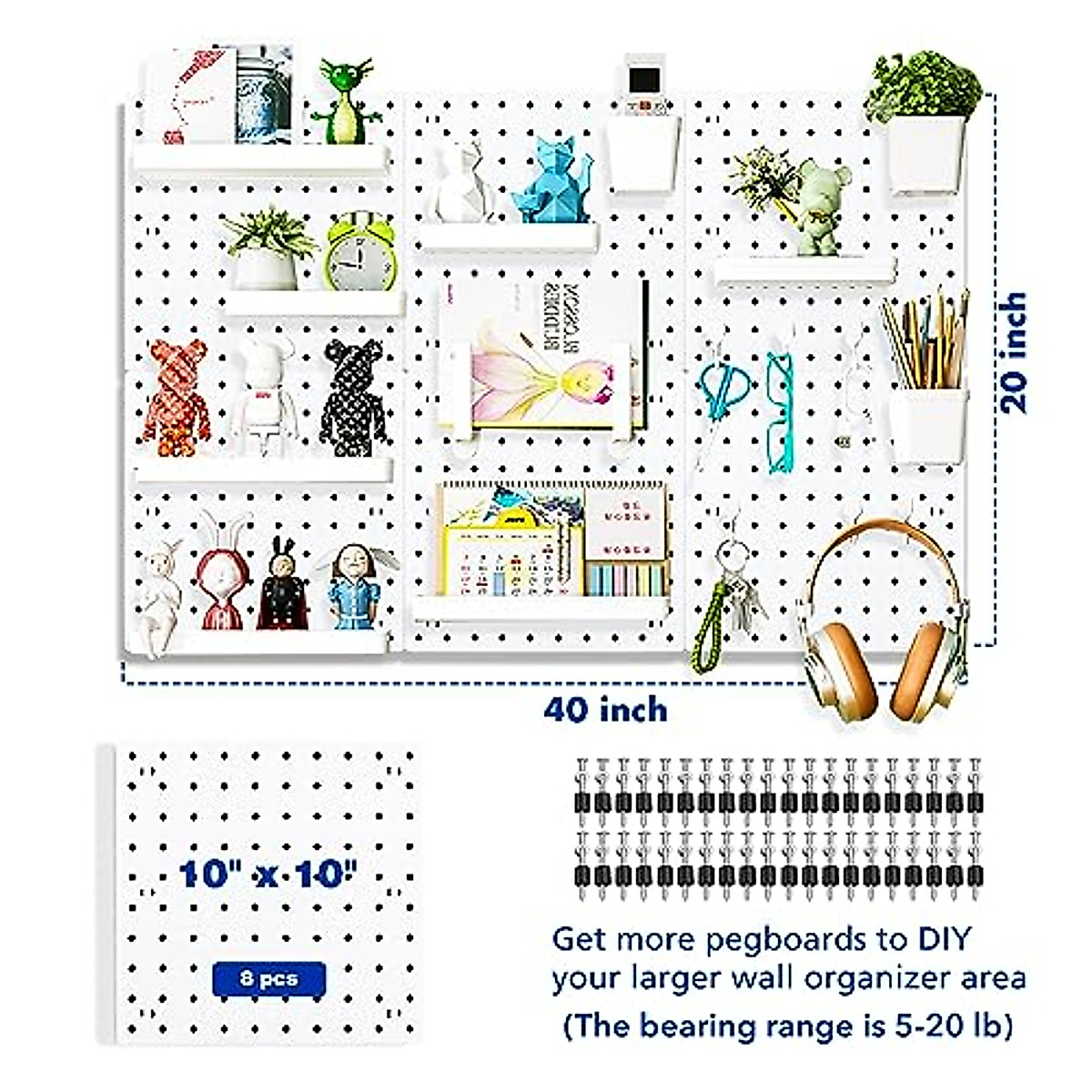 8 Pack Pegboard, Peg Boards, Peg Boards for Walls, Pegboard Wall Organizer, Small Pegboard 10" x 10", Pegboard Plastic Panels for Craft Room, Organizer, Storage, Workbench, Study Room