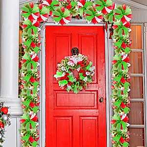 Unittype 5 Rolls Christmas Red Green 30 Feet Each Roll Poly Burlap Mesh with Ribbon 10 Inches for Day Party Gift Wrapping DIY Crafts, Style