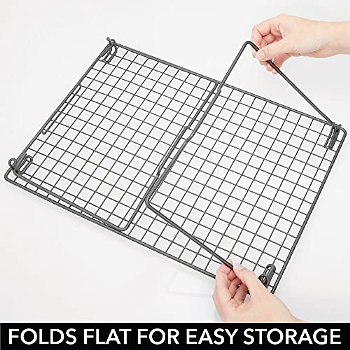 mDesign Farmhouse Metal Stackable Storage Shelf - Closet, Cabinet, Countertop 2-Tier Raised Organizer - for Bedrooms, Bathrooms, Entryways, Hallways - 17" x 12" x 8", 2 Pack - Graphite Gray