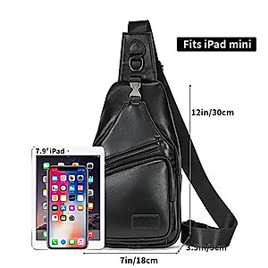 Genuine Leather Sling Bag, Metal Buckle Crossbody Bags Shoulder Cross Chest Pack Small Travel Backpack for Men and Women Black