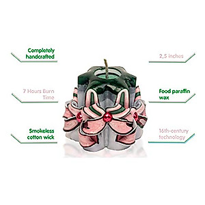 Christmas Candles - Small Candles - Carved Candles - White Pink Red Green 2,5 inches - Candles Christmas Tree - Small Gift Candles - Small Size Candles - Hand Carved Decorative Candles - Gift Candles