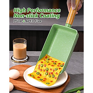 BUNDLEPRO Japanese Omelette Pan, Non Stick Tamagoyaki Eggs Frying Pan, Square Granite Cookware set, Small Induction Skillet with Silicone Spatulas for Breakfast(7.1inch)