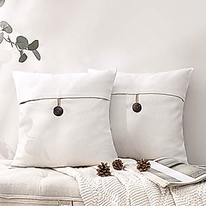 Phantoscope Pack of 2 Farmhouse Throw Pillow Covers Button Vintage Linen Solid Decorative Pillow Cover for Couch Bed and Chair Off White 18 x 18 inches 45 x 45 cm