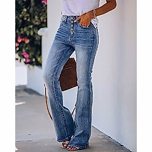 Koinshha Womens High Waisted Jeans Boyfriend Stretch Flare Casual Bootcut Denim Pants