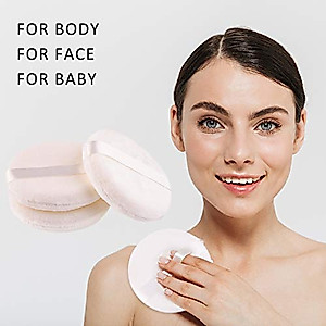 WXJ13 4 Pack 4.12 Inch Large Loose Powder Puff with 2 Pack Gold Metal Powder Box, Smooth Soft Puff with Ribbon Band Handle for Body Loose Powder