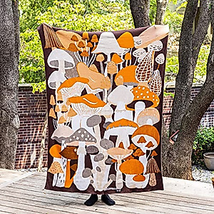 Ultra Soft Warm Lightweight Cotton Blend Knit Mushroom Blanket Mix Mashrooms Botanical Design Flannel Throw for Home Decor Sofa Couch Living Room and Bedroom Plant Lovers Gift
