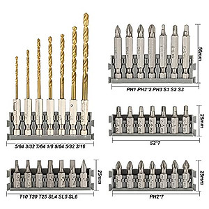 COMOWARE Impact Screwdriver Bit Set with Titanium Drill Bits - Quick Release Twist Drill Bit Set with Tough Case, Impact Driver Bit Set Total 35Pcs