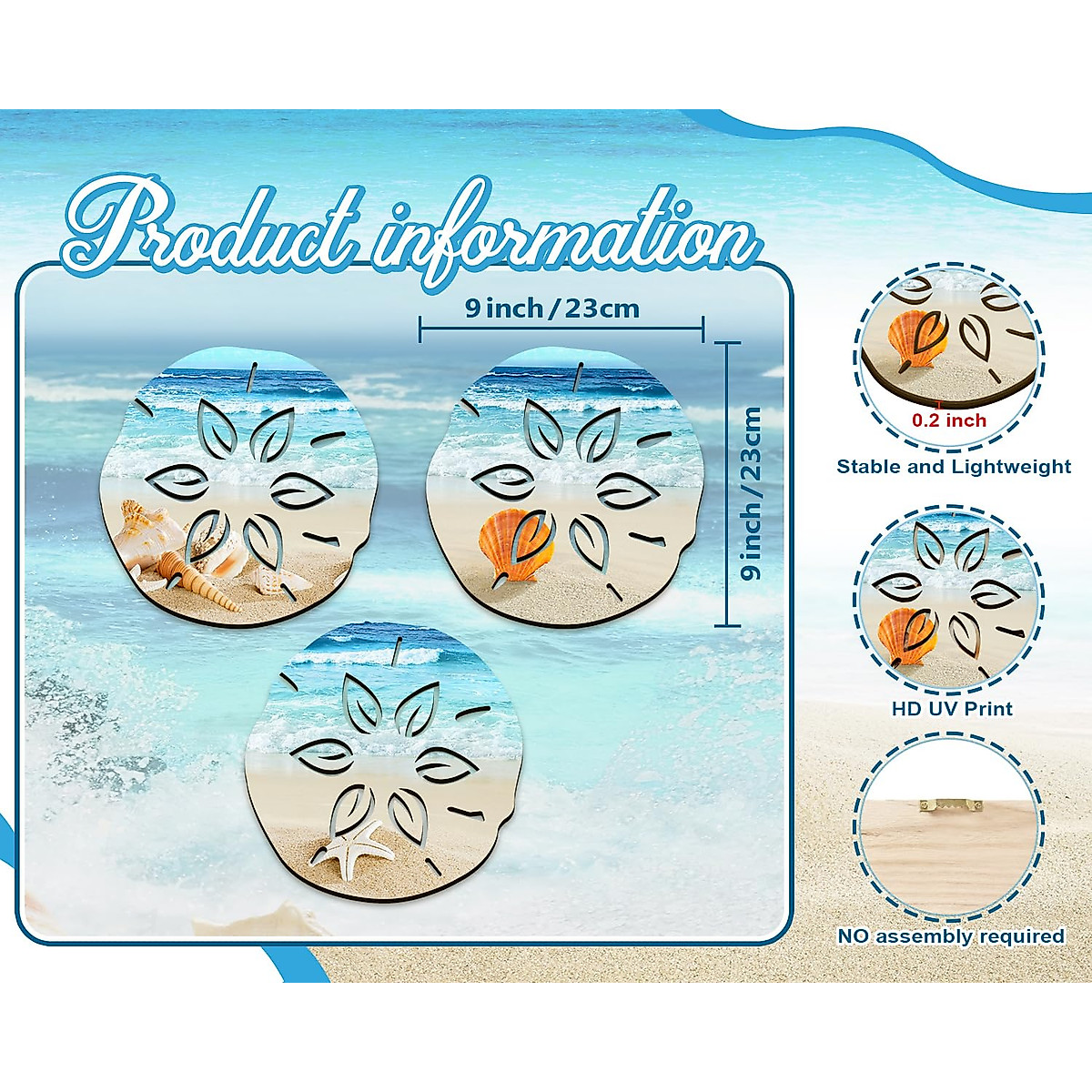 3 Pieces Sand Dollar Wall Decor Wood Outdoor Coastal Wall Art Ocean Beach Wall Decor Starfish Seashell Sand Dollar Beach Signs Hanging Wooden Nautical Bathroom Decor for Home Bathroom Sea Decorations