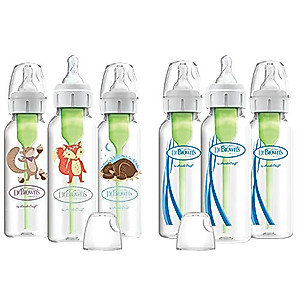 Dr. Brown’s Natural Flow® Anti-Colic Options+™ Narrow Baby Bottles 8 oz/250 mL, with Level 1 Slow Flow Nipple, 6 Pack, 0m+ Woodland Animals Gift Set