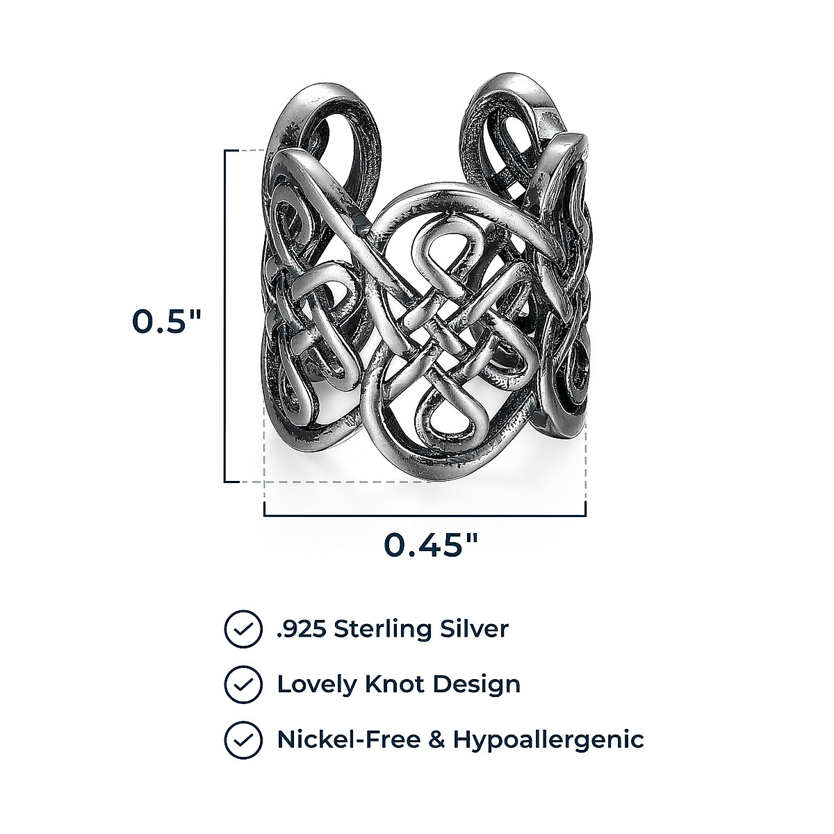 MORGAN & PAIGE Celtic Knot Ear Cuff Earrings For Women - Oxidized 925 Sterling Silver Ear Cuff - Mid To Top No Piercing Ear Cuff For Unpierced Ear Conch & Cartilage