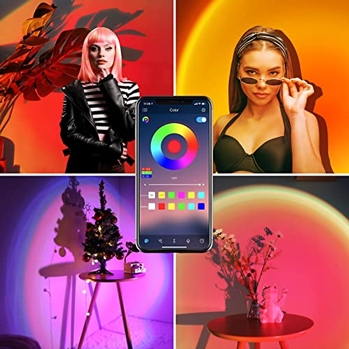 Maiqufa Sunset Lamp Projection APP & Remote Control, Sunset Light Projector 16 Colors Rainbow Night Light 180 Degree Rotation Sunset Projection for Room Deco Christmas Gift
